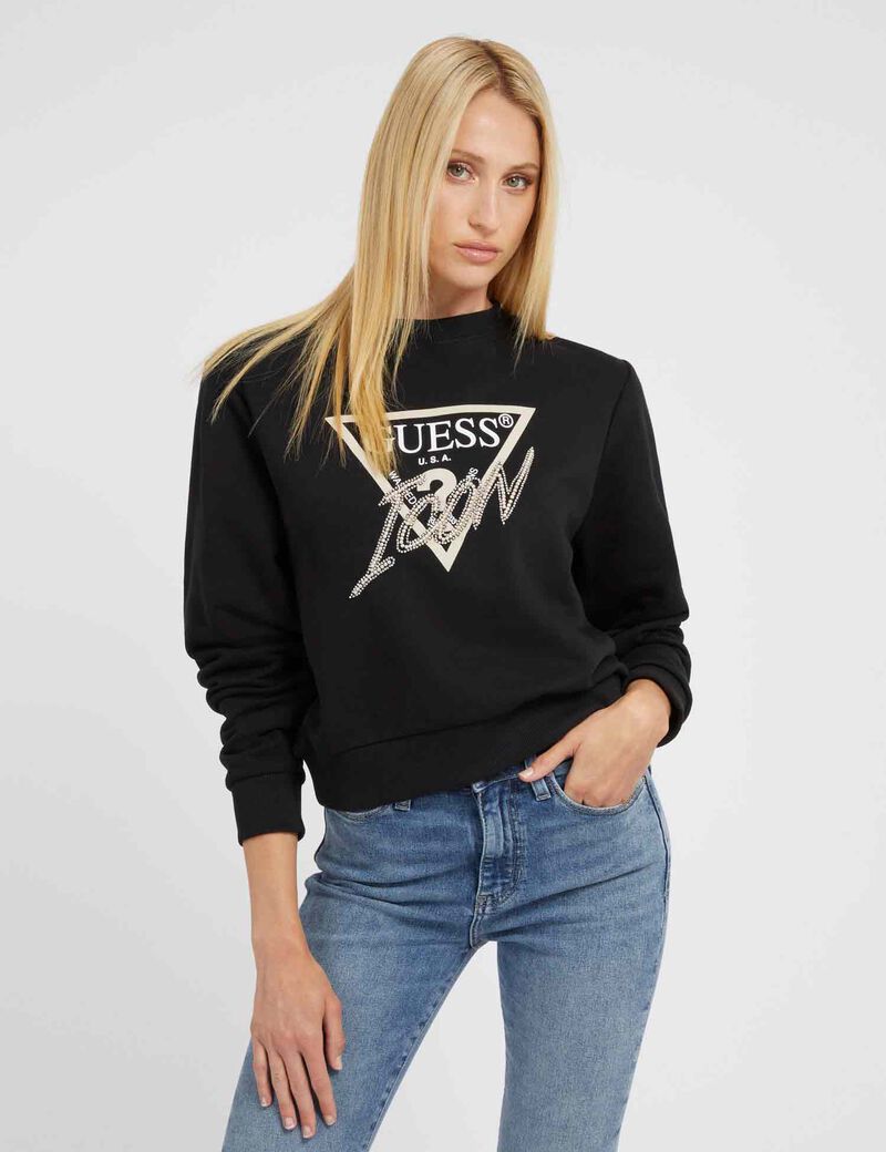 Shop GUESS Icon Triangle Logo Sweatshirt, Black | GUESS UAE