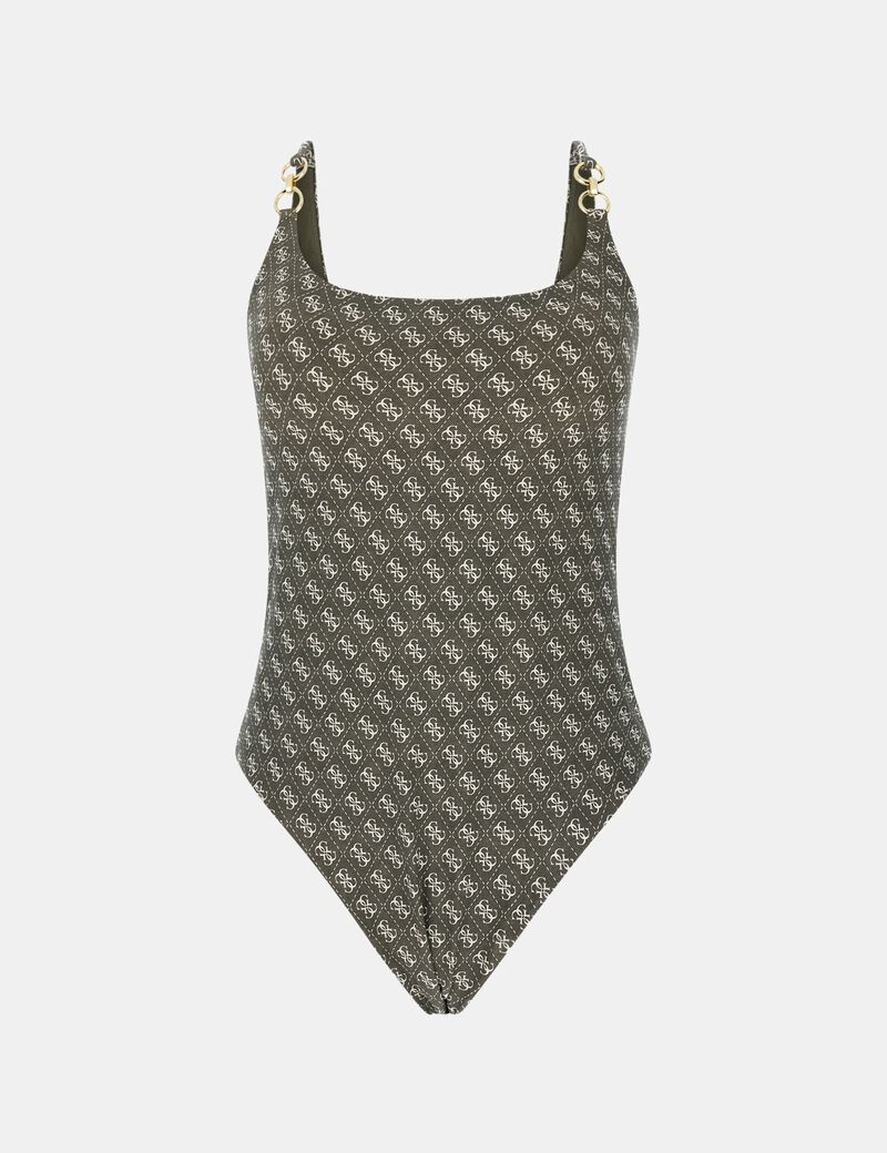 Shop GUESS 4G Logo one-piece swimsuit, Beige | GUESS UAE