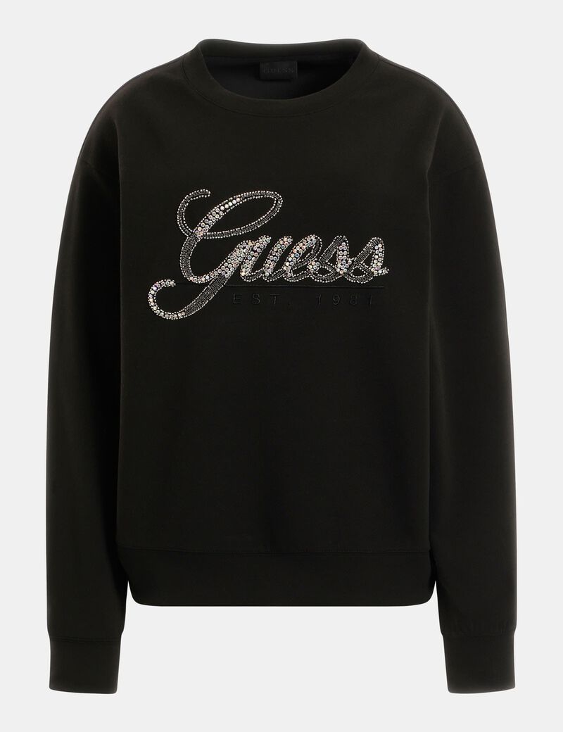 Shop GUESS Rhinestones Logo Sweatshirt, Black | GUESS UAE
