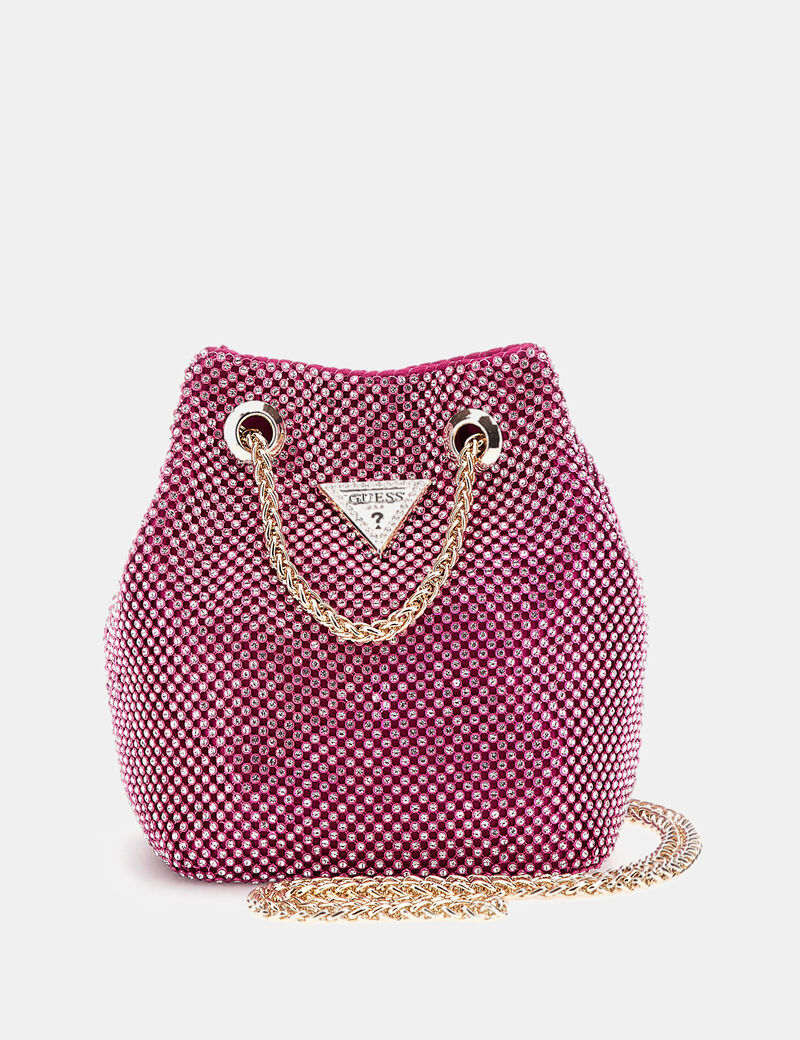 Shop GUESS Online Lua rhinestone mini bucket bag