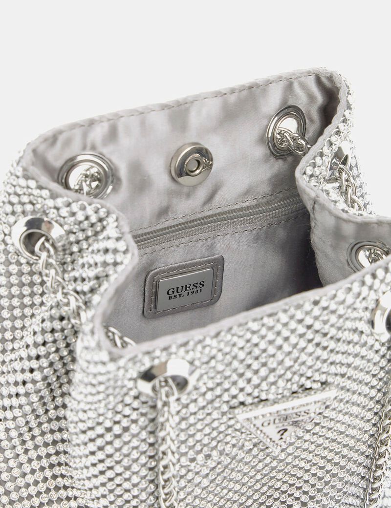 Shop GUESS Online Lua rhinestone mini bucket bag