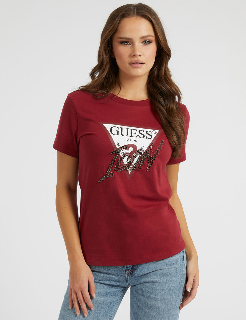 Shop GUESS Triangle Logo T-Shirt, Red | GUESS UAE