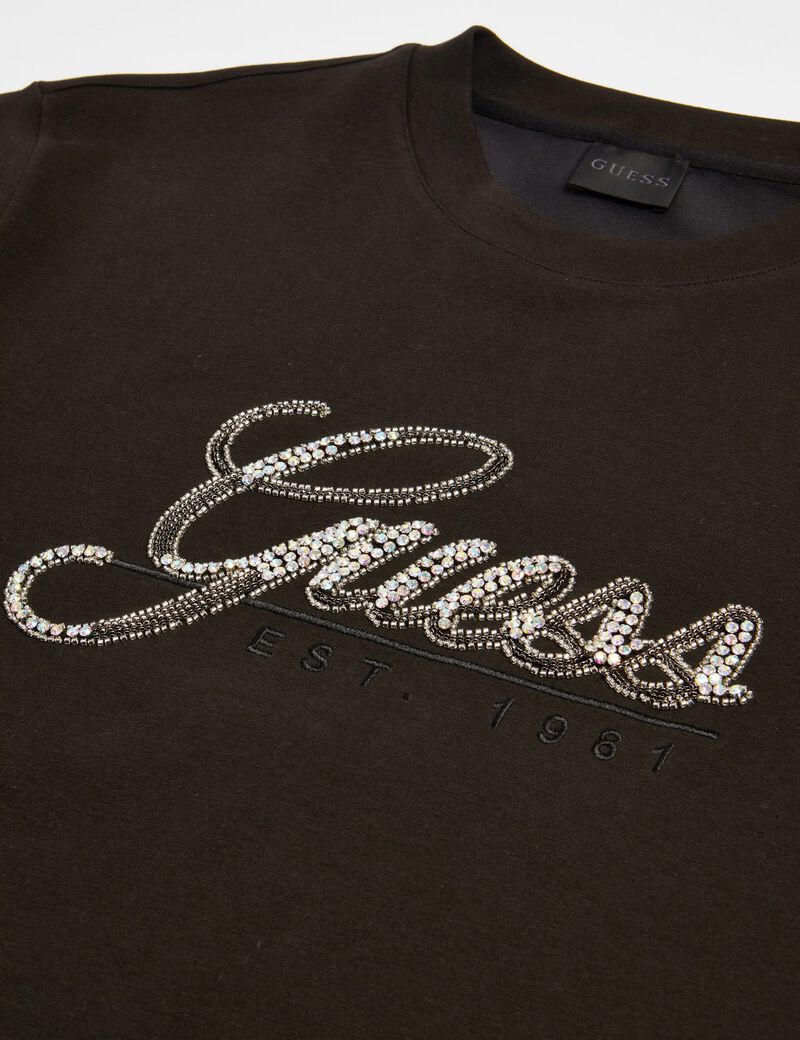 Shop GUESS Rhinestones Logo Sweatshirt, Black | GUESS UAE