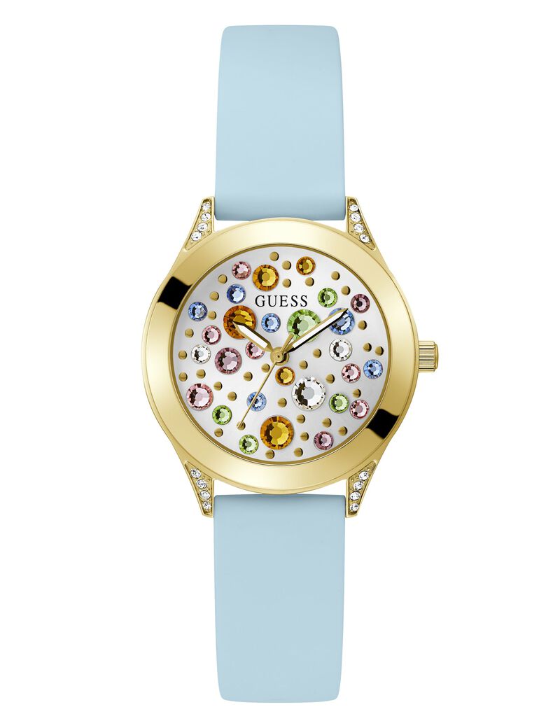 Shop GUESS Analogue watch with crystal appliqué detailing, Blue | GUESS UAE