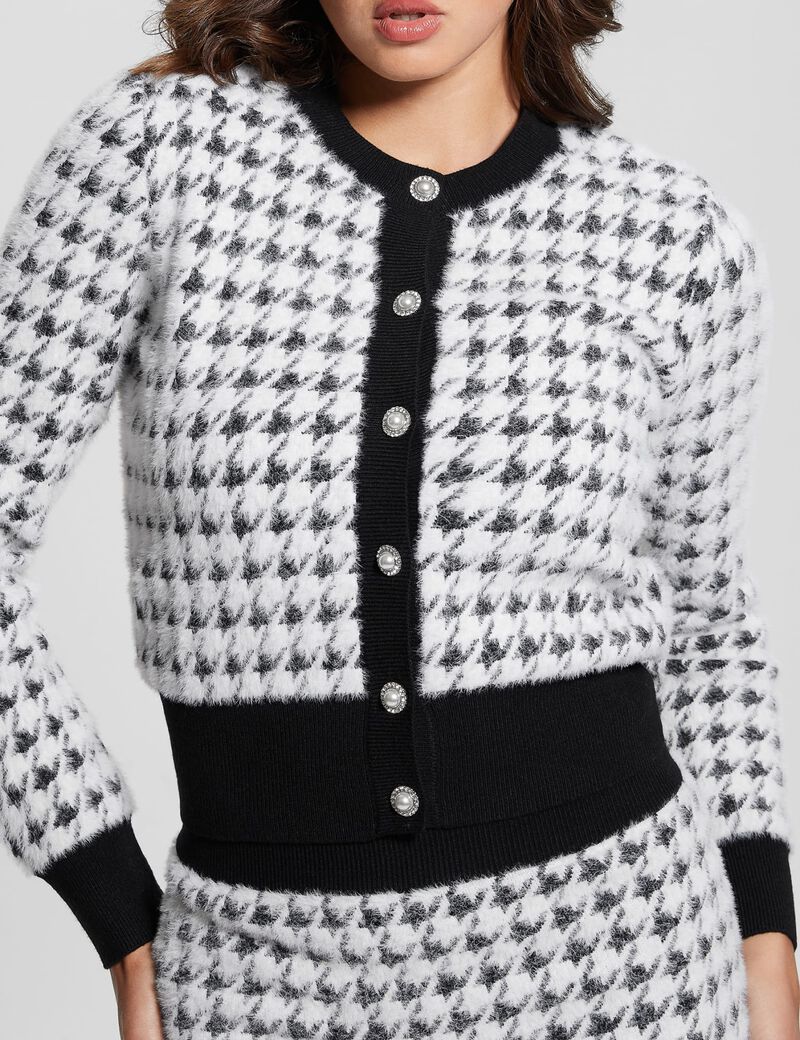 Shop GUESS Pied De Poule Cardigan, White | GUESS UAE