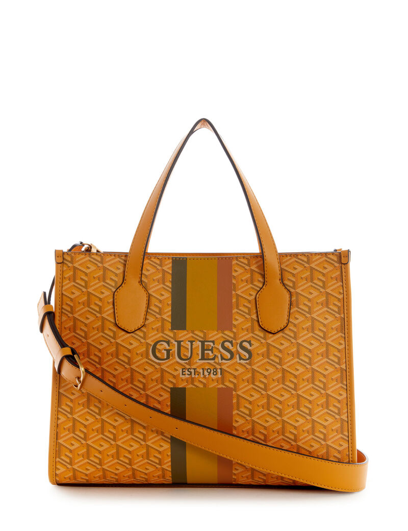 Shop GUESS Silvana G Cube Logo Handbag, Orange | GUESS UAE